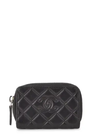 Chanel Calfskin Diamond 'cc' Card Holder - Black
