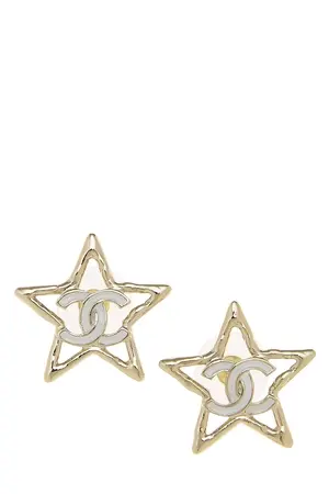 Chanel Tone Star 'cc' Stud Earrings - White