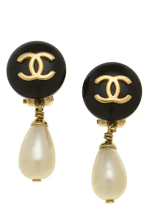 CHANEL Gold-Tone Faux Pearl Dangle Earrings