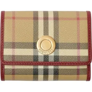 Burberry Small Check Folding Wallet - Archive Beige/ruby Red