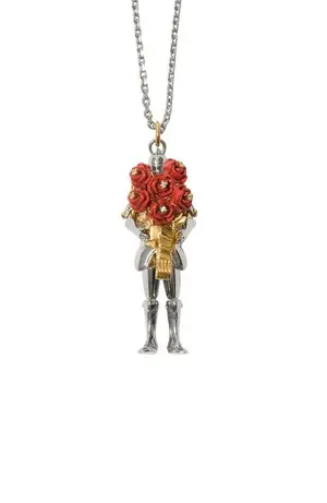Burberry Knight Rose Charm Necklace - Silver/gold/red