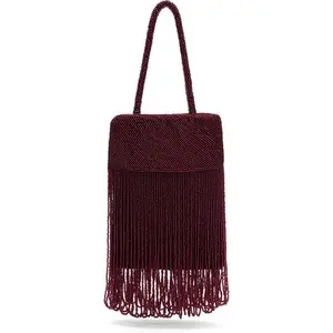 REFORMATION Mini Valentina Beaded Bag - Burgundy Beaded