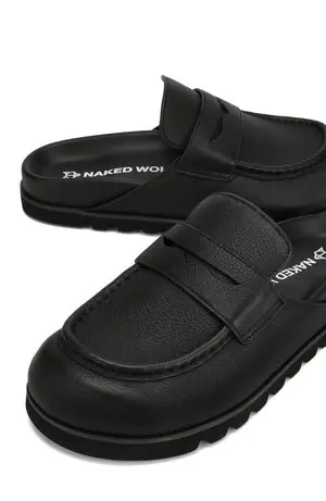 NAKED WOLFE Cord Pebble Leather Slip-on Mules - Black