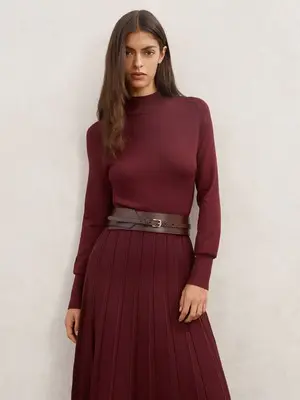 REISS Alicia Belted Knit Pleated Midi Dress