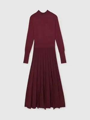 REISS Alicia Belted Knit Pleated Midi Dress