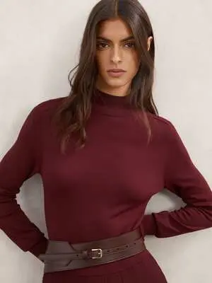 REISS Alicia Belted Knit Pleated Midi Dress