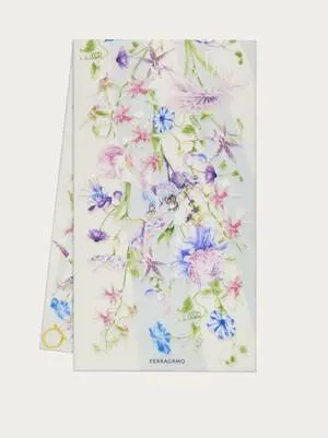 FERRAGAMO Floral Bloom Print Silk Scarf - Blue
