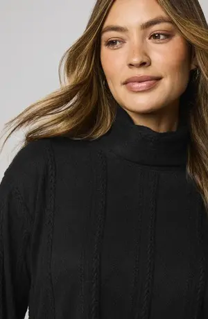 Splendid Cable Lounge Turtleneck Top - Black