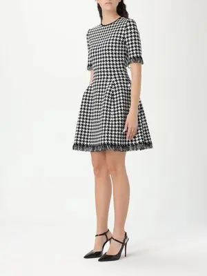 Alexander McQueen Houndstooth Dress With Fringe Accents