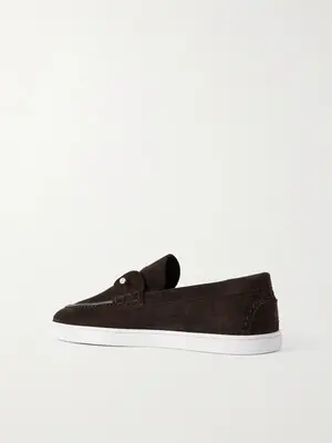 CHRISTIAN LOUBOUTIN Chambeliboat Embellished Suede Loafers - Brown