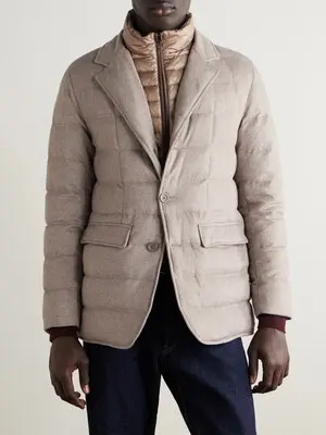 Herno Slim-fit Shell-trimmed Silk And Cashmere-blend Down Jacket - Neutrals