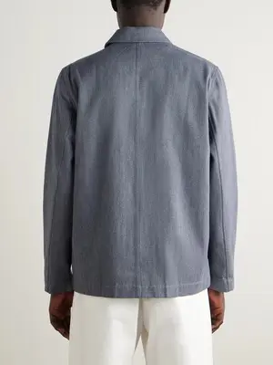 Frescobol Carioca Belford Herringbone Cotton And Cashmere-blend Jacket - Blue
