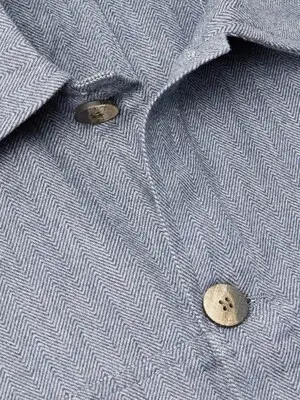 Frescobol Carioca Belford Herringbone Cotton And Cashmere-blend Jacket - Blue