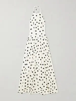 Rebecca Vallance Maisie Ruffled Polka-dot Halterneck Maxi Dress - White