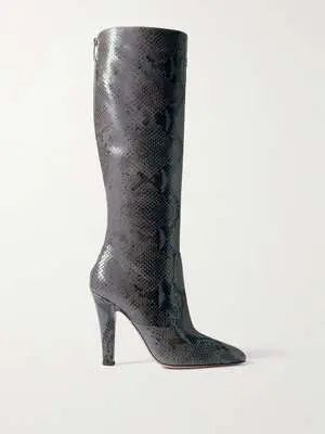 Paris Texas Elsa Snake-effect Leather Knee Boots - Dark Gray