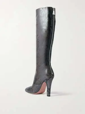 Paris Texas Elsa Snake-effect Leather Knee Boots - Dark Gray