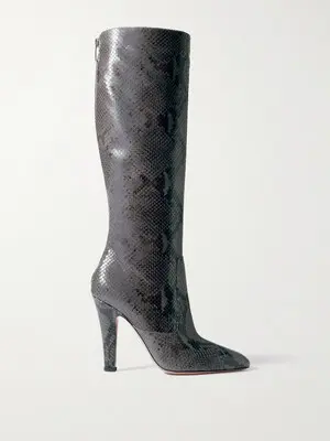 Paris Texas Elsa Snake-effect Leather Knee Boots - Gray