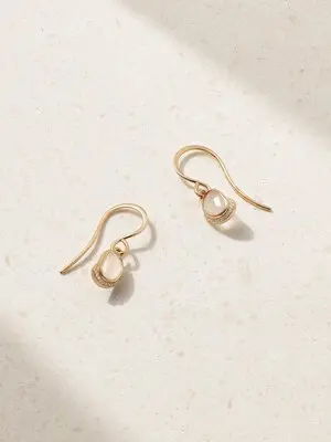 MELISSA JOY MANNING Crescent Moon Diamond And Moonstone Earrings - Gold