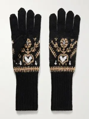 Khaite Domini Fair Isle Cashmere Gloves - Black