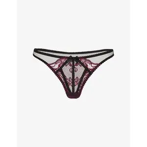 Agent Provocateur Rozlyn Mesh And Lace Thong - Black/plum