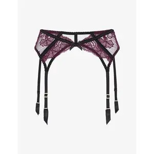 Agent Provocateur Rozlyn Mesh And Lace Suspenders - Black/plum