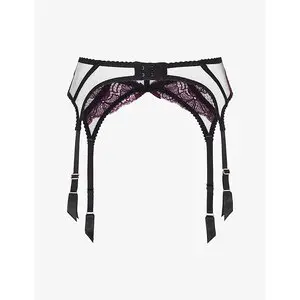 Agent Provocateur Rozlyn Mesh And Lace Suspenders - Black/plum