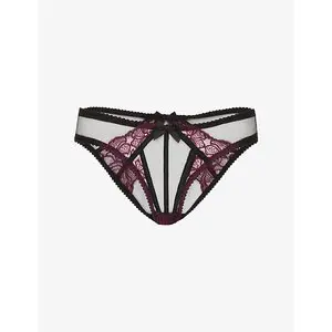 Agent Provocateur Rozlyn Ouvert Mesh And Lace Briefs - Black/plum