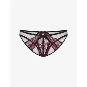 Agent Provocateur Rozlyn Bikini Mesh And Lace Briefs - Black/plum