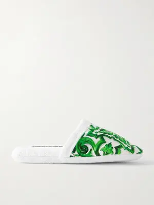 Dolce & Gabbana Printed Cotton Slippers - Green