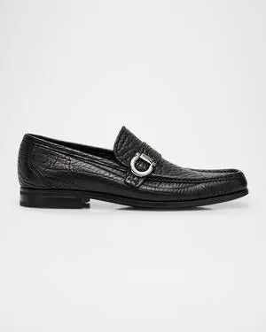 FERRAGAMO Grained Leather Moc-toe Loafers - Black