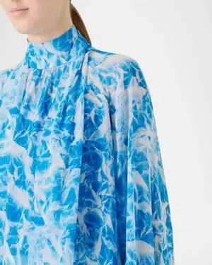 Akris Printed Tie-neck Silk Blouse - Twilight-e