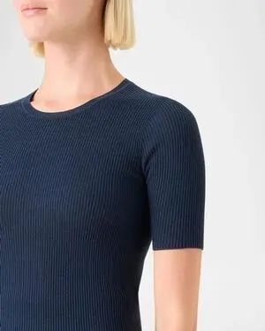 Akris Cotton Silk Ribbed Short-sleeve Sweater - Navy