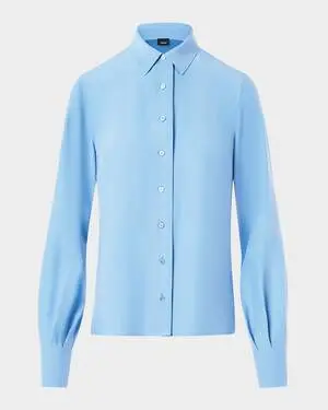 Akris Silk Crepe Button-down Shirt - Powder Blu