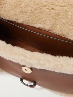 Bally Shearling-trimmed Leather Shoulder Bag - Brown