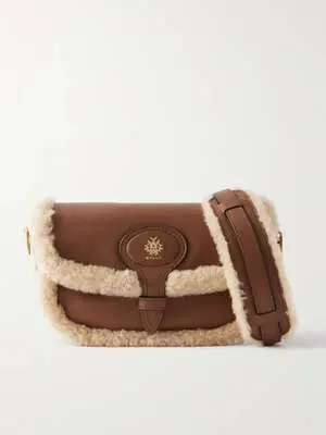 Bally Shearling-trimmed Leather Shoulder Bag - Tan
