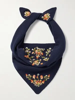 Bally Embroidered Wool Head Scarf - Blue