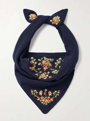 Bally Embroidered Wool Head Scarf Navy