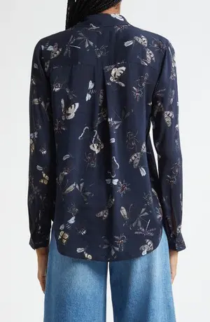 L'Agence Holly Butterfly Print Button-up Shirt - Midnight Multi Beetles