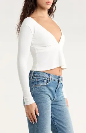 PACSUN Deep V Crop Top - White