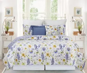 C&F HOME Lovely Blues Floral Cotton Quilt Bedding Set - Purple