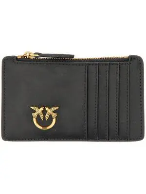 Pinko Logo Leather Card Holder - Black