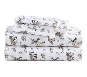 Eddie Bauer Woodland Friends Beige Cotton Queen Sheet Set - One-color