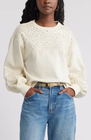 Treasure & Bond Sequin Embroidered Sweatshirt - Ivory Dove