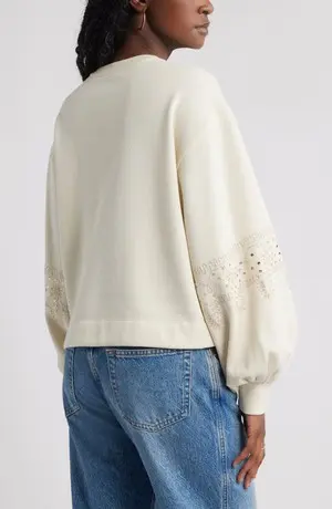 Treasure & Bond Sequin Embroidered Sweatshirt - Ivory Dove