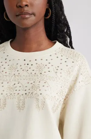 Treasure & Bond Sequin Embroidered Sweatshirt - Ivory Dove