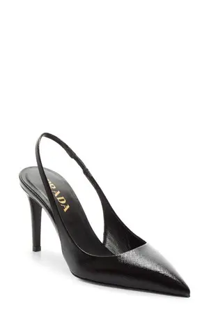 Prada Saffiano Leather Slingback Pump Nero