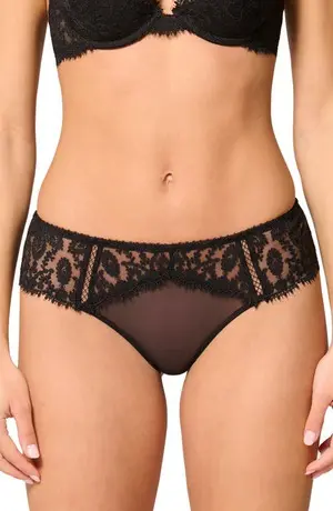 Simone Perele Lace Trim Tulle Briefs - Black