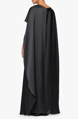XSCAPE EVENINGS Cape Overlay Satin Gown - Black