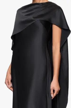 XSCAPE EVENINGS Cape Overlay Satin Gown - Black