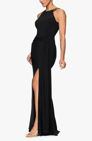 XSCAPE EVENINGS Chain Neck Detail Sheath Gown